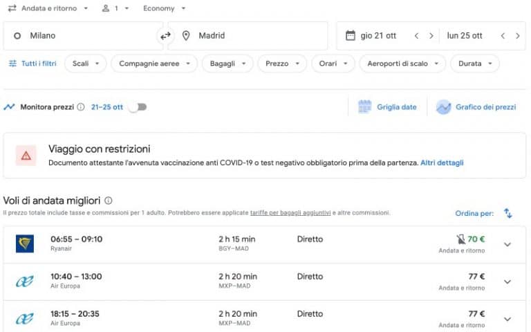 Google Flights (Google Voli): come trovare voli low cost