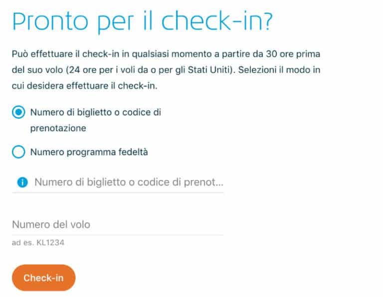 KLM check-in online via web, tramite app e in aeroporto